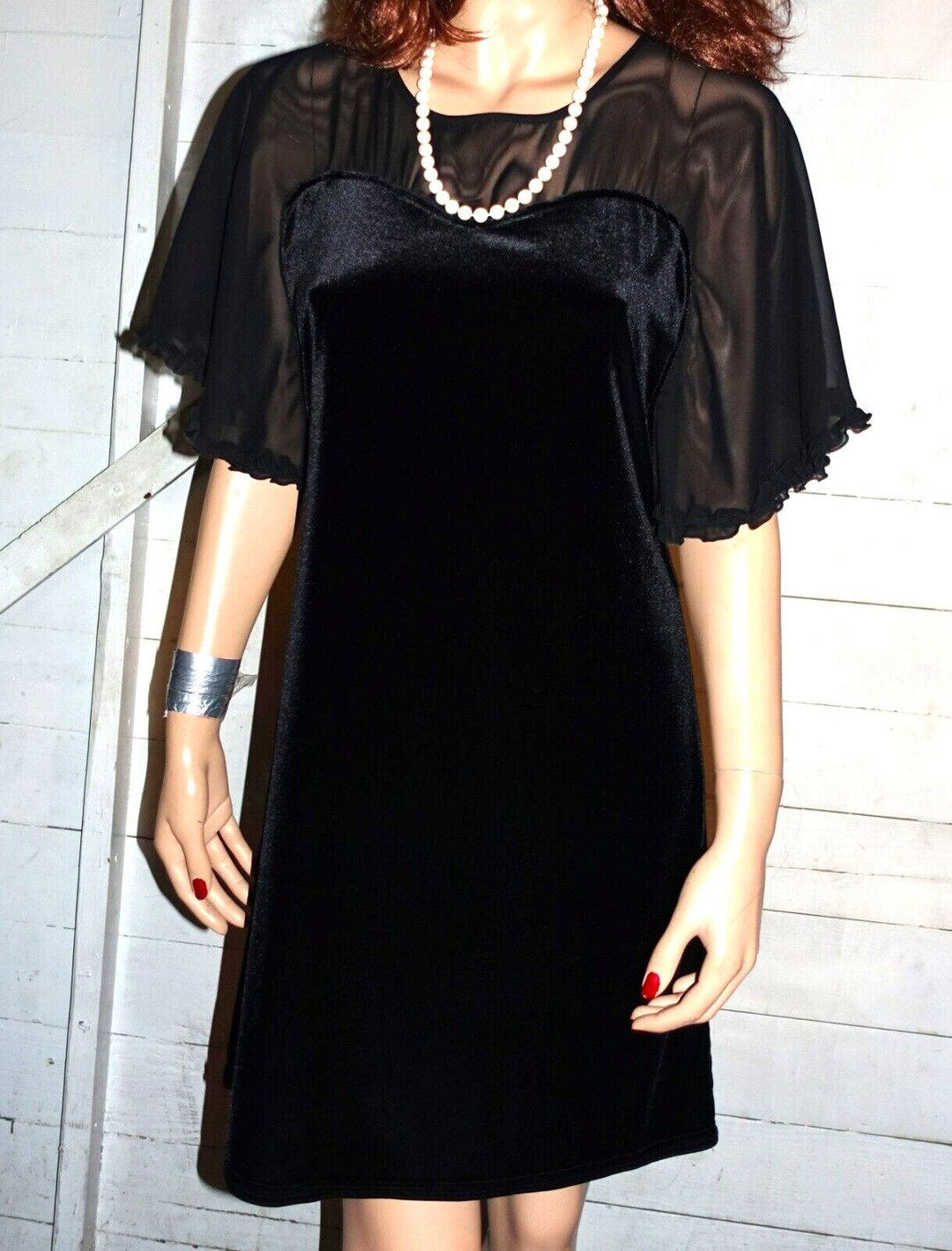 Cynthia Rowley Black Velvet Ruffled Sleeve Dress L - Etsy