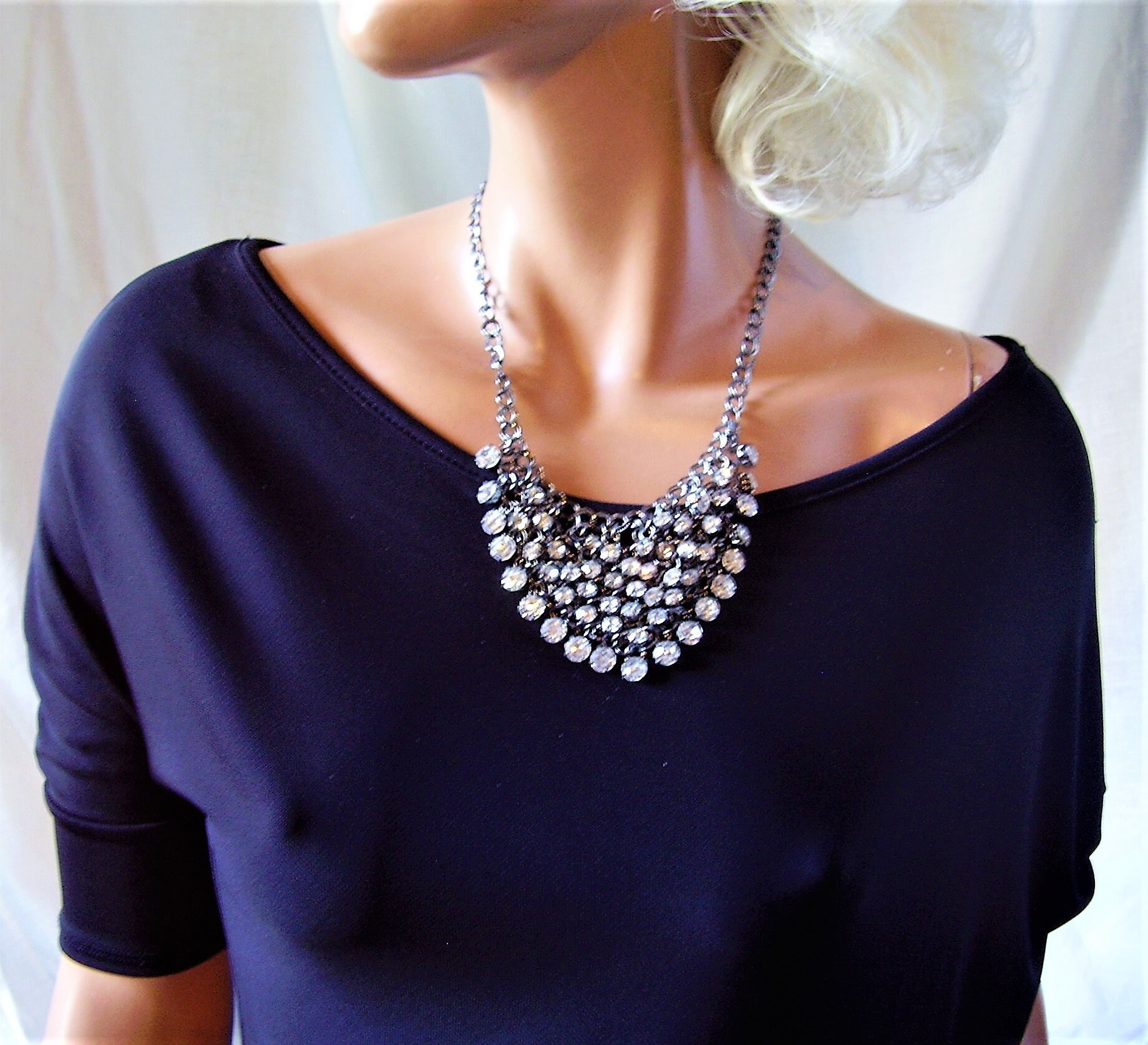 Silver Tone Chain Crystals Necklace - Etsy