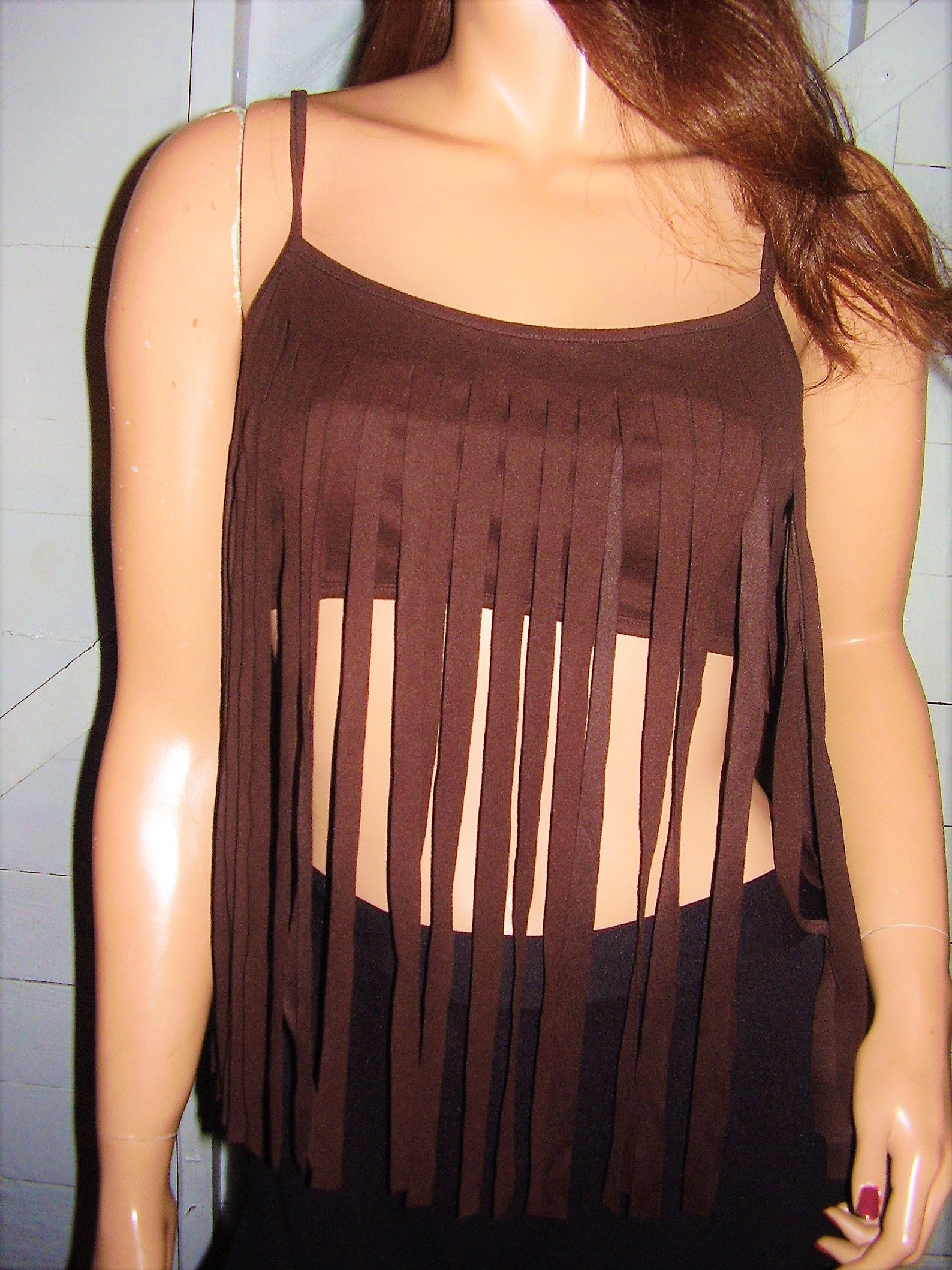 Brown Fringe Cropped Tank Top Sz M - Etsy