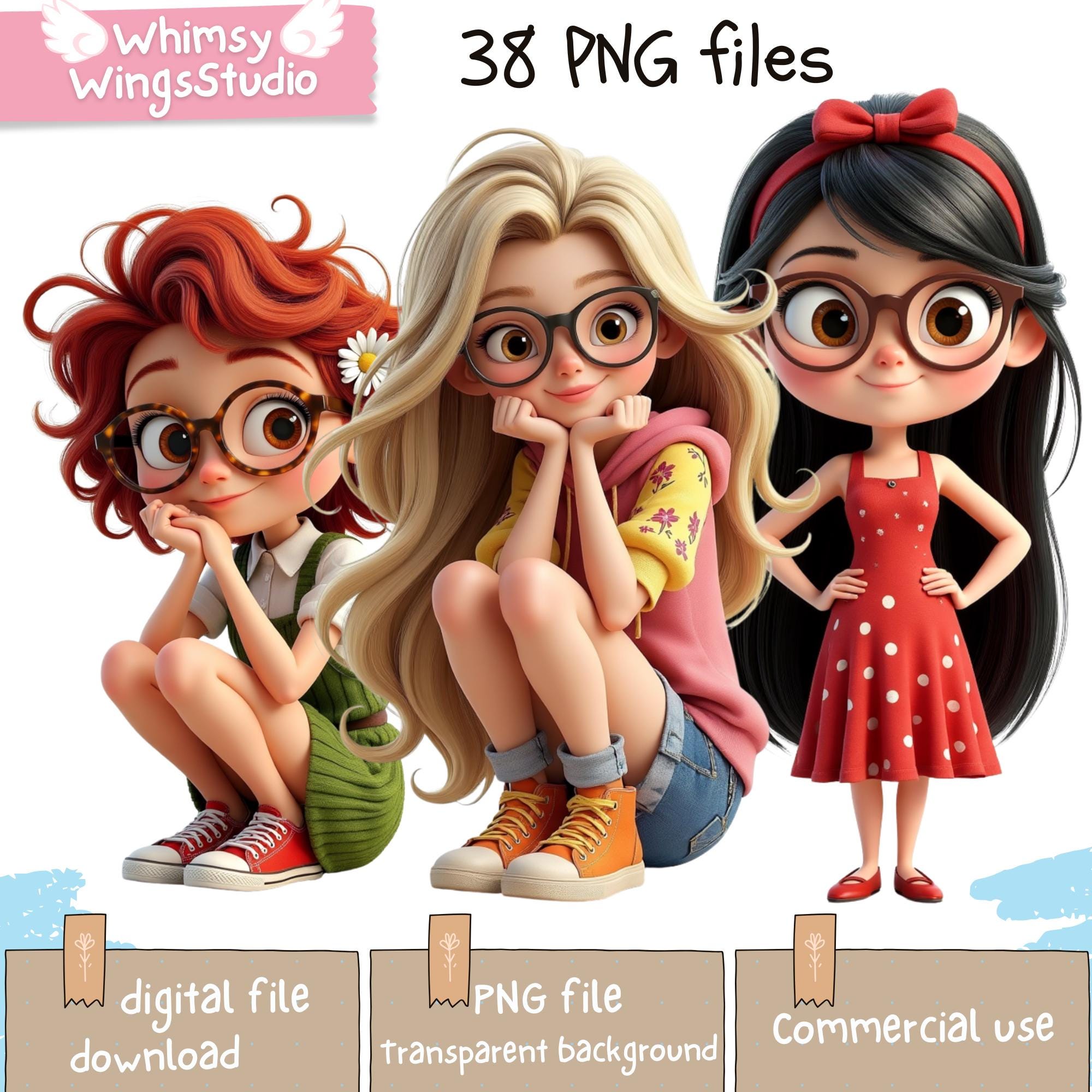 Cute Girl Clipart Bundle | Pixar Style Planner Stickers (digital ...