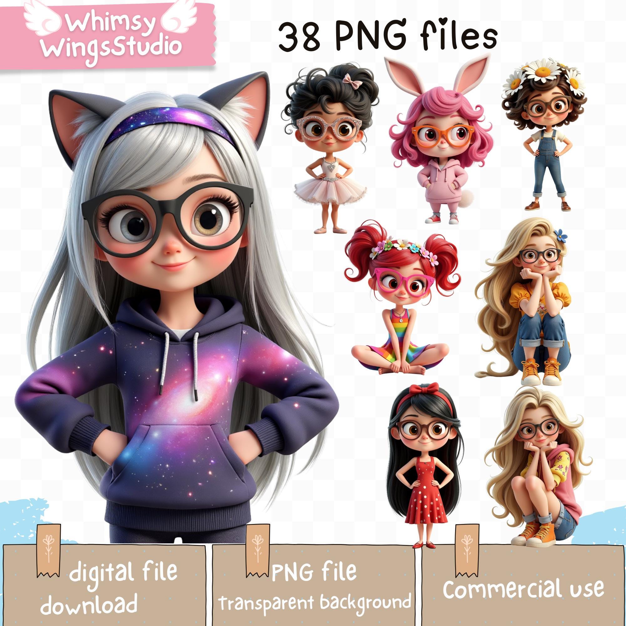 Cute Girl Clipart Bundle | Pixar Style Planner Stickers (digital ...