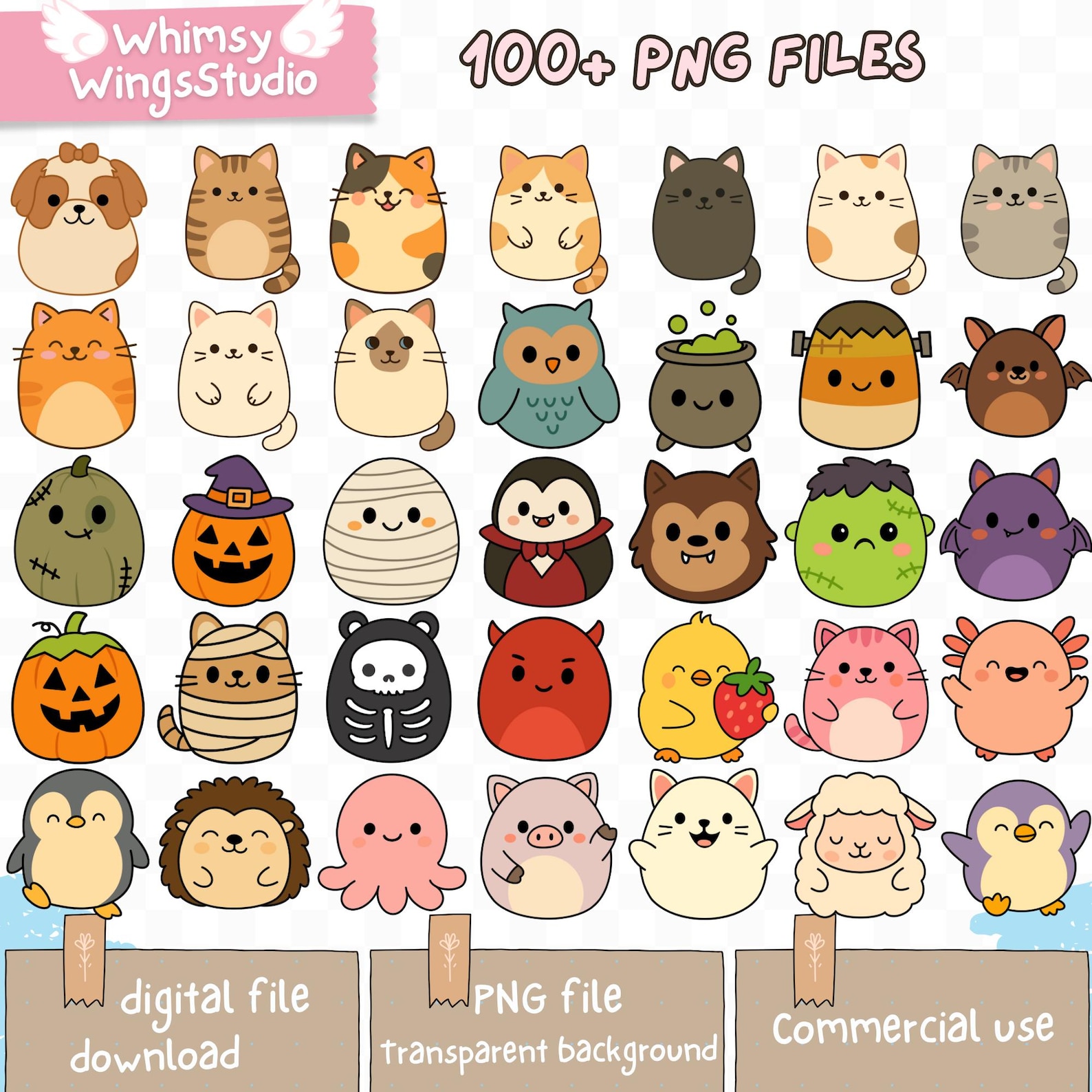 100+ Squishmallow Clipart PNG Bundle | Kawaii Animal Stickers (digital ...
