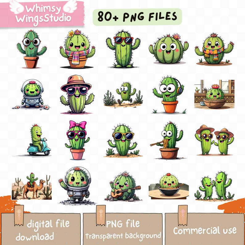 80+ Watercolor Cute Cartoon Cactus Clipart Bundle | Desert Graphics ...