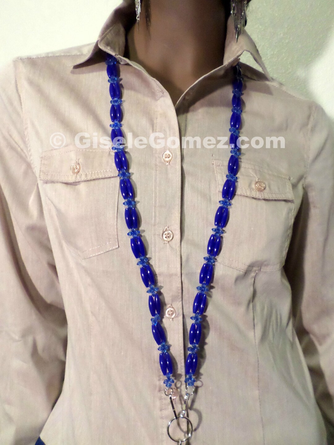 Royal Blue Bead Lanyard | Badge/keys Holder | Cellphone Pouch Holder ...