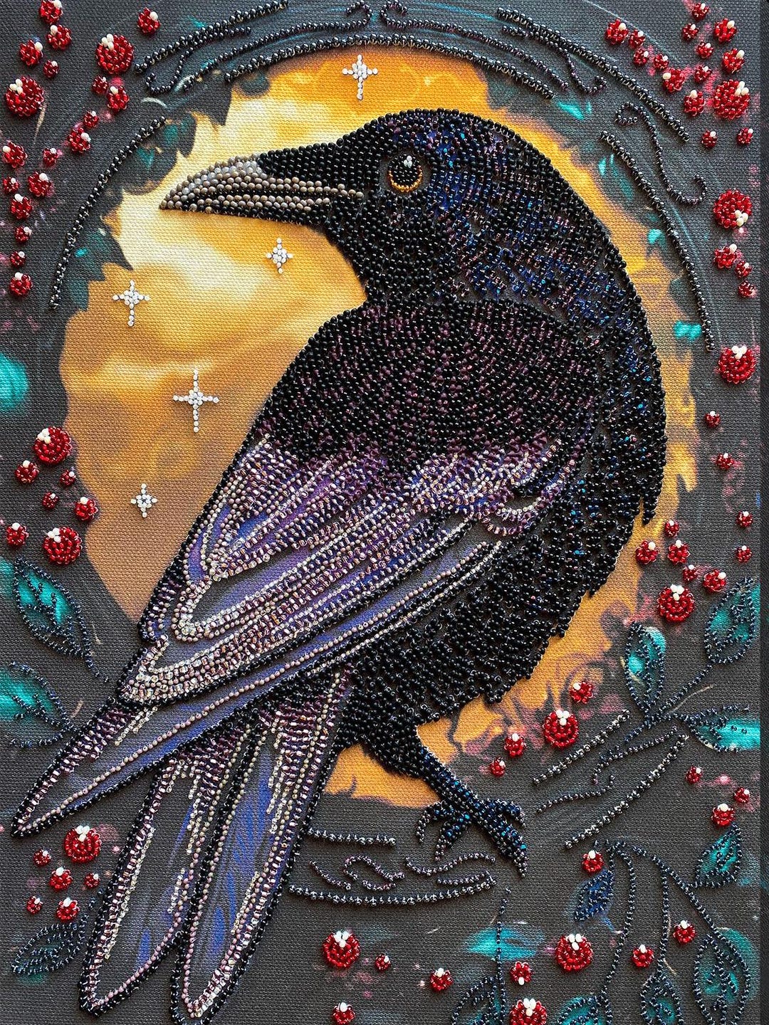 Beadwork Kit With Embroidery Pattern-black Raven Design/ Embroidery ...