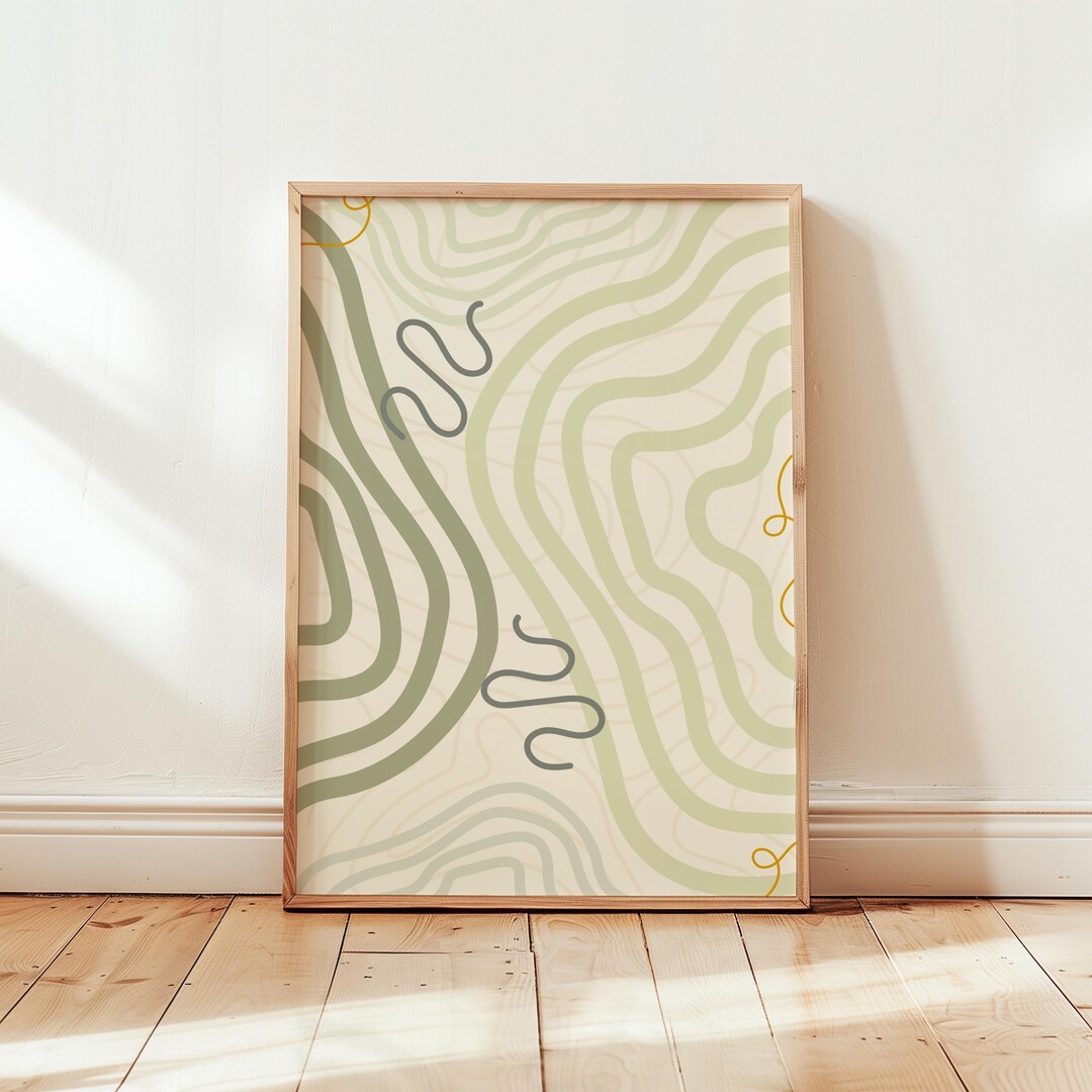 Squiggly Line Abstract Wall Art Poster, Greens, Simple Design, Earthy ...