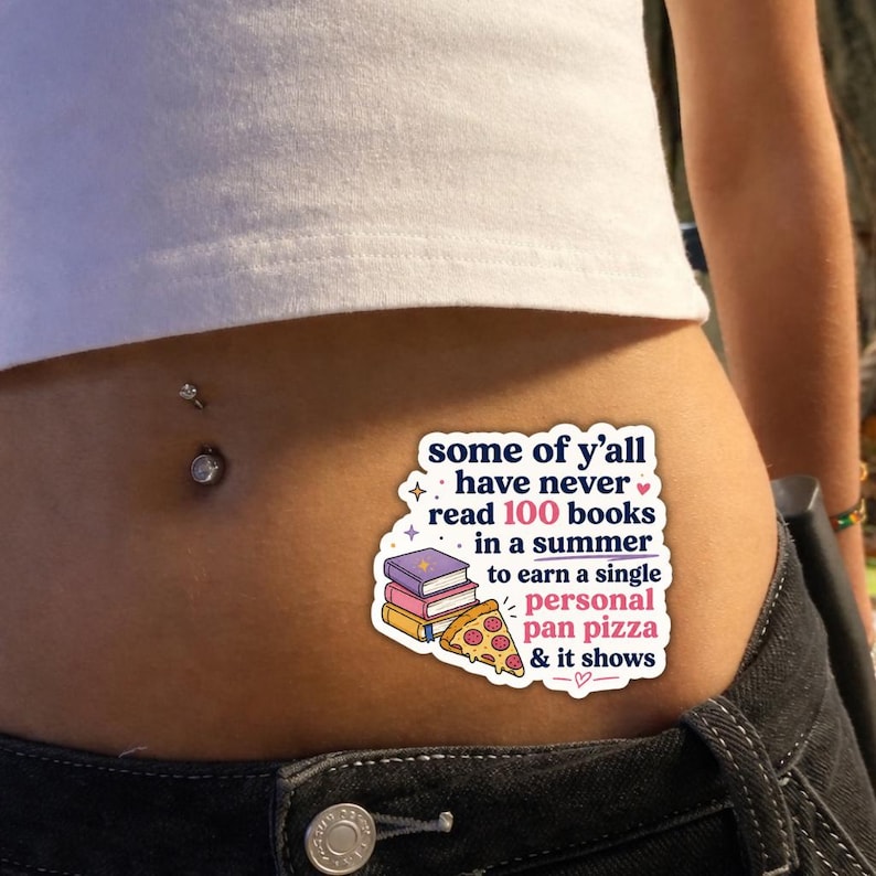 Funny Reader Sticker, Bookworm Vinyl Decal, Read 100 Books Pizza Quote ...