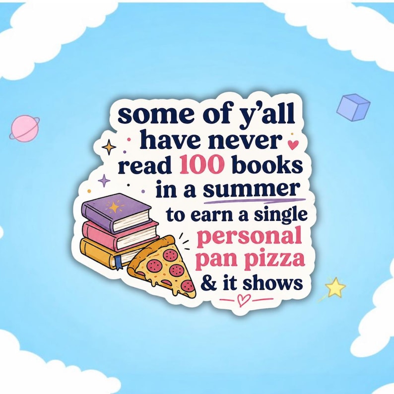 Funny Reader Sticker, Bookworm Vinyl Decal, Read 100 Books Pizza Quote ...