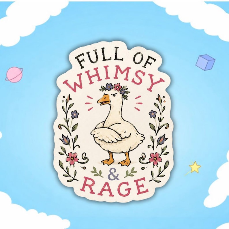 Angry Goose Sticker, Whimsy & Rage Vinyl Decal, Cottagecore Art ...