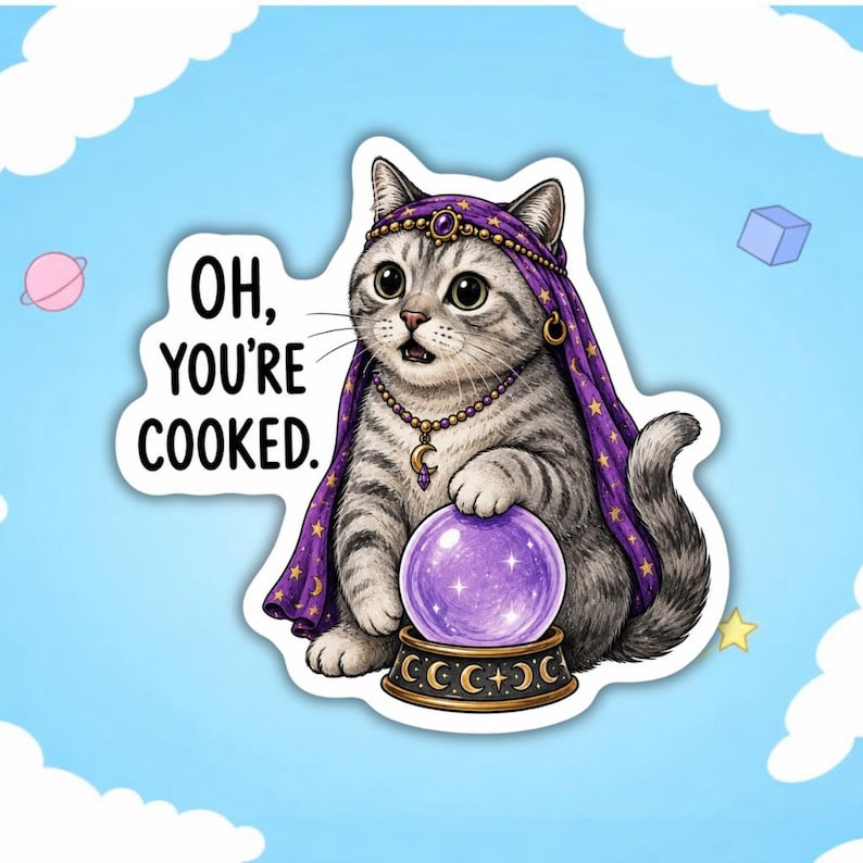 Fortune Teller Cat, Tarot Kitty Decal, Crystal Ball, Waterproof Laptop ...