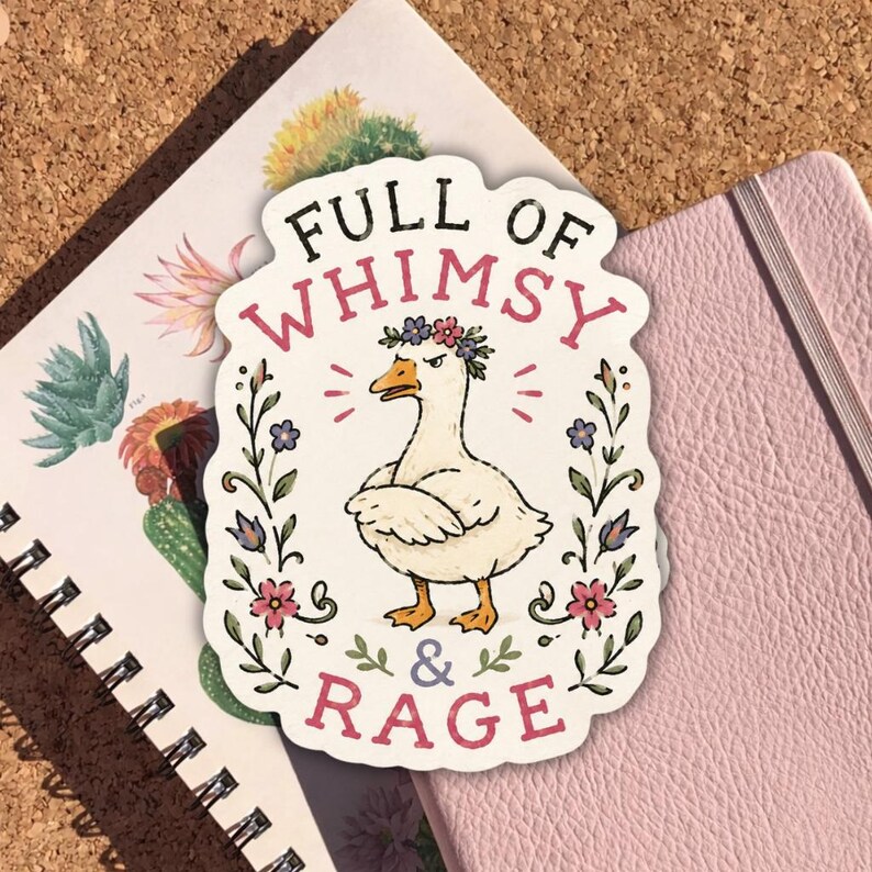 Angry Goose Sticker, Whimsy & Rage Vinyl Decal, Cottagecore Art ...