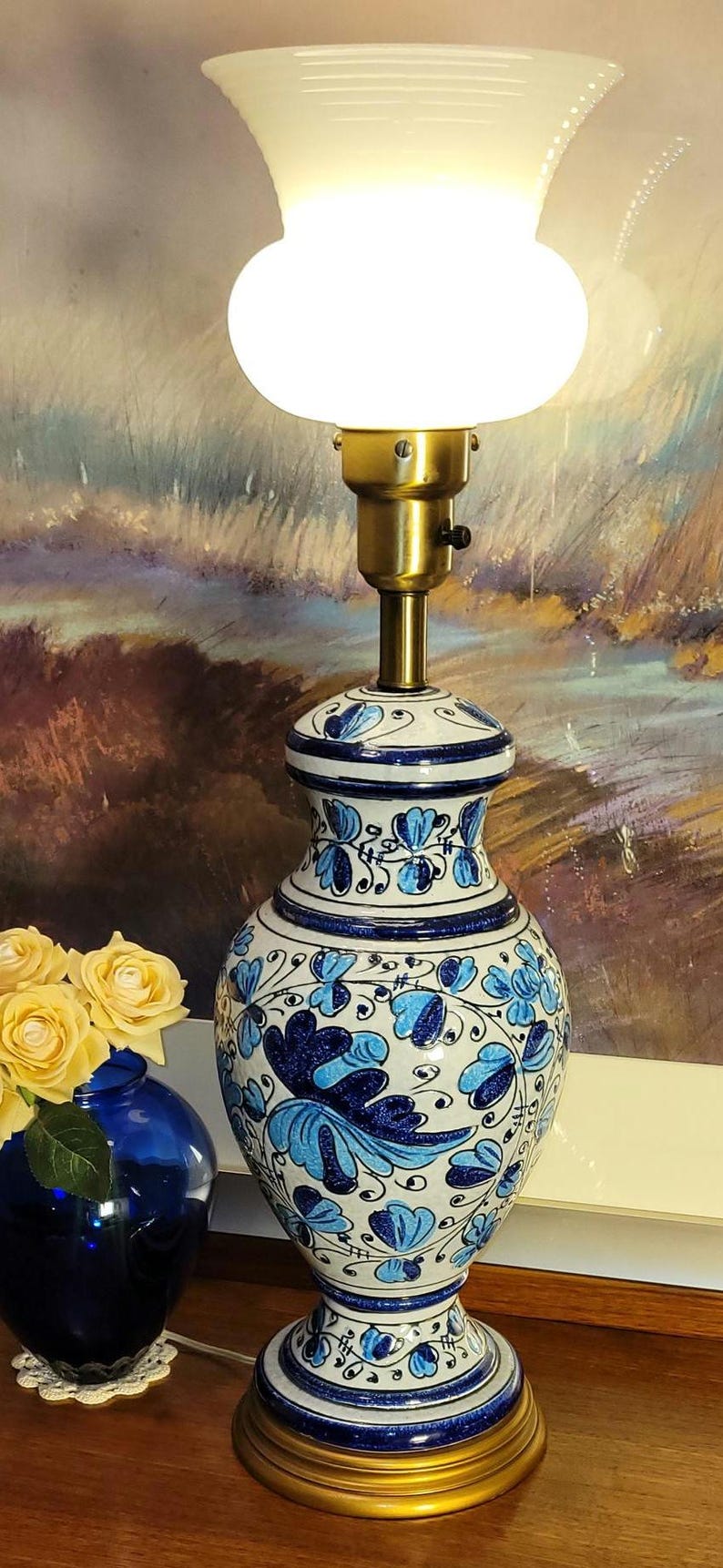 Elegant Blue and White Ceramic Table Lamp. - Etsy