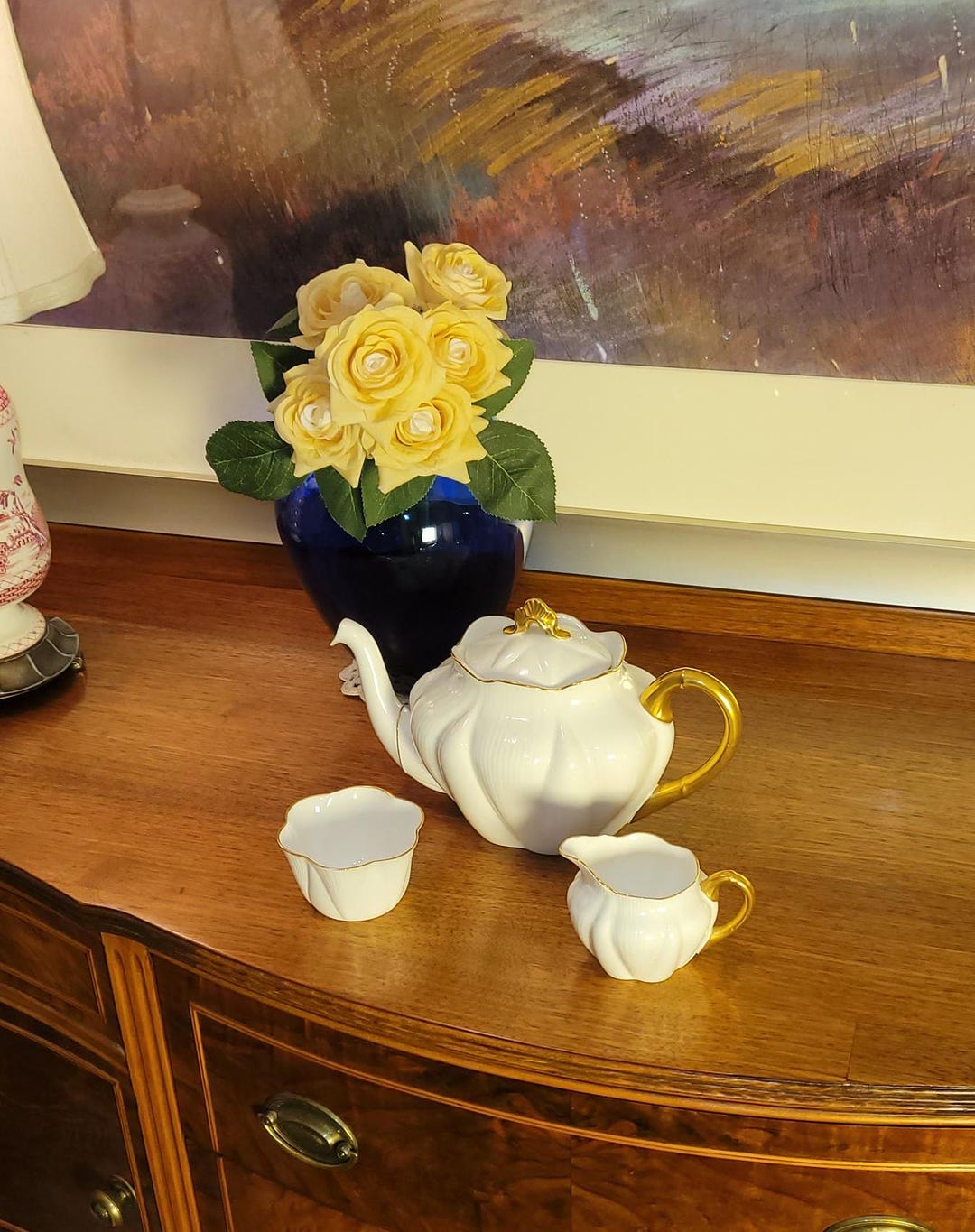 Shelley Regency Teapot Fine Bone China With Creamer and Sugar Bowl. - Etsy