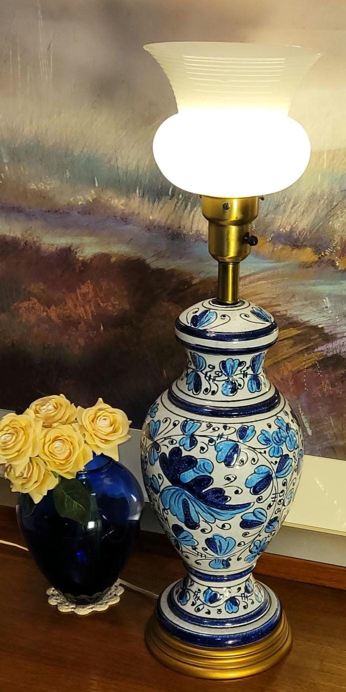Elegant Blue and White Ceramic Table Lamp. - Etsy