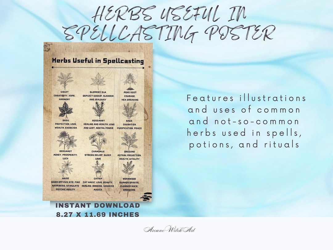 Herbs Useful in Spellcasting Poster | Hedge Witch | Garden Witch ...