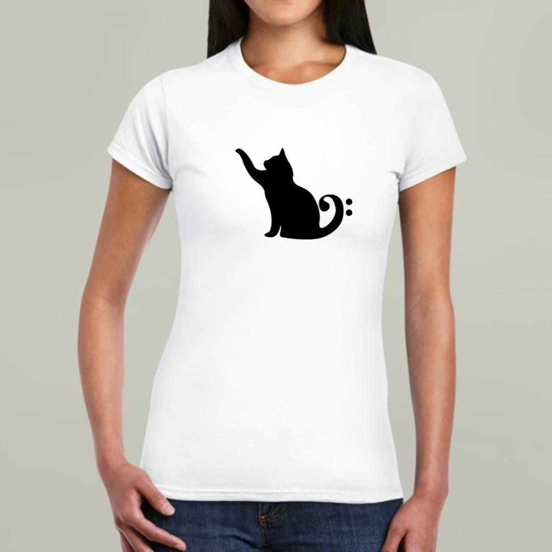 Bass Clef Cat Tee - Women's Softstyle Graphic T-shirt - Gift for Cat ...