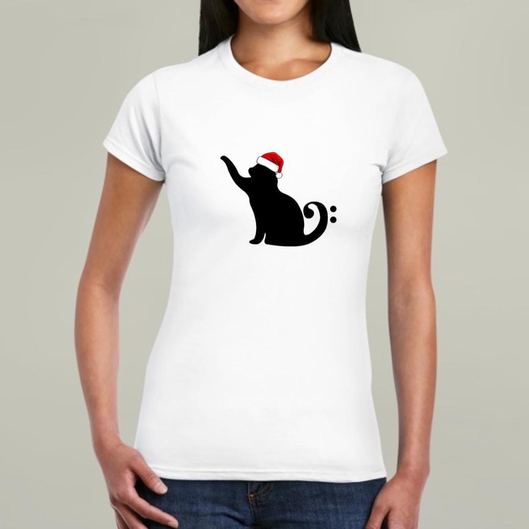 Bass Clef Cat Wearing Santa Hat - Women's Fit T-shirt | Festive Kitty ...