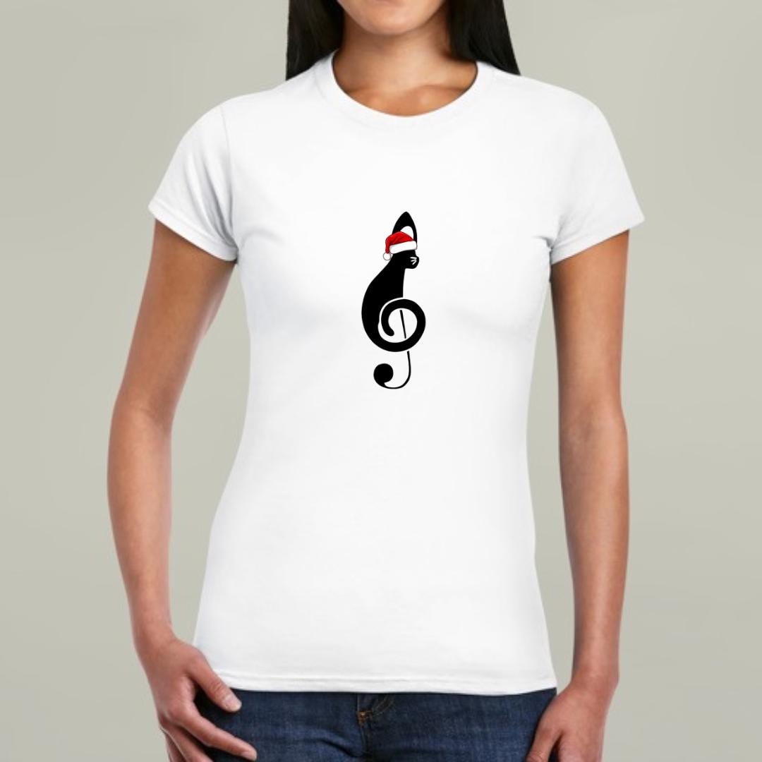 Treble Clef Cat Wearing Santa Hat - Women's Fit T-shirt | Festive Kitty ...