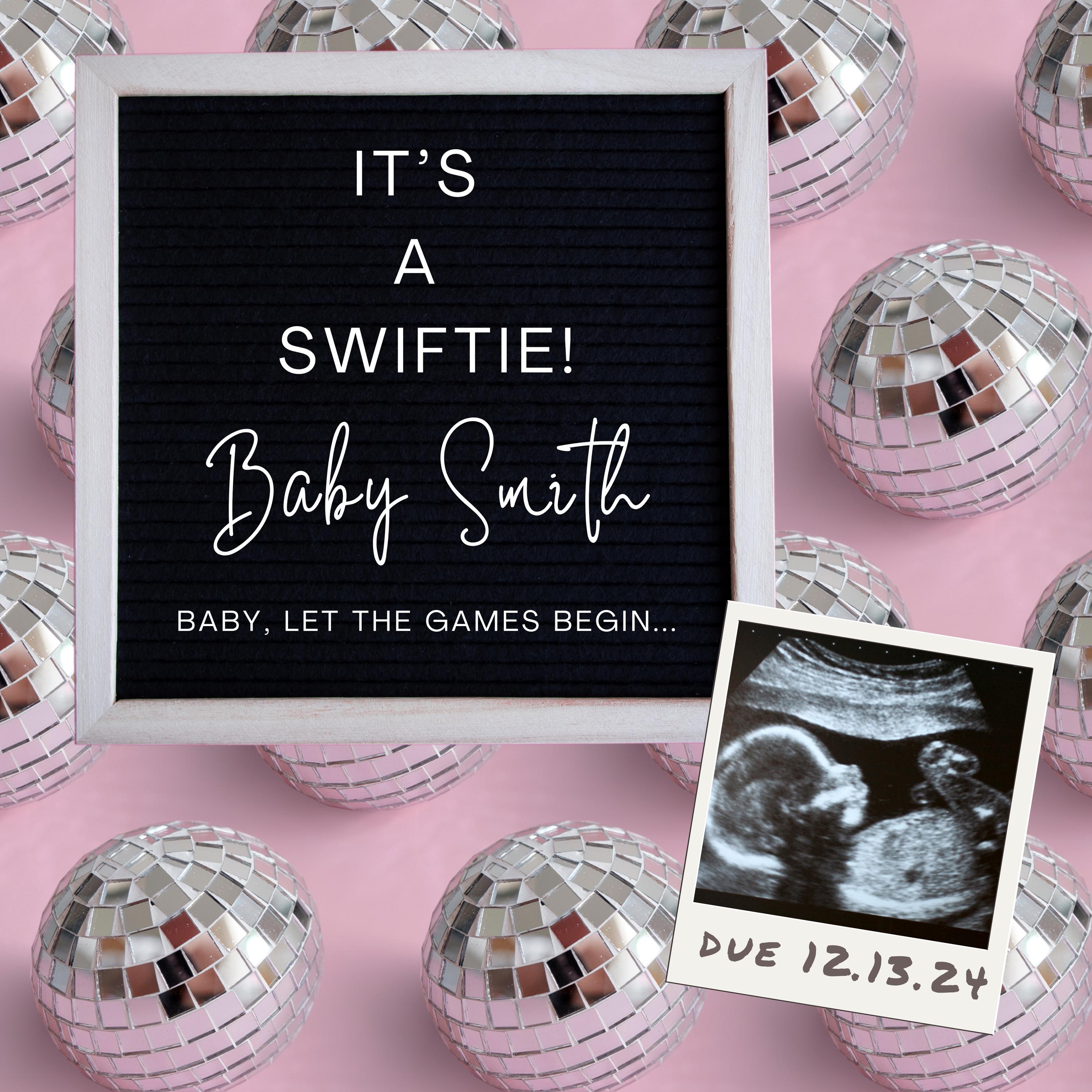 Swiftie Pregnancy Announcement Digital, Taylor Eras Themed Baby Reveal ...