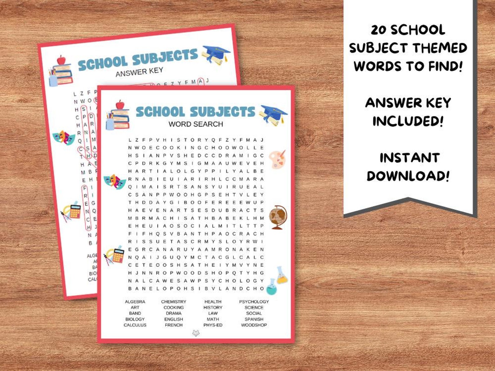 School Subjects WORD SEARCH Game Instant Download Printable - Etsy