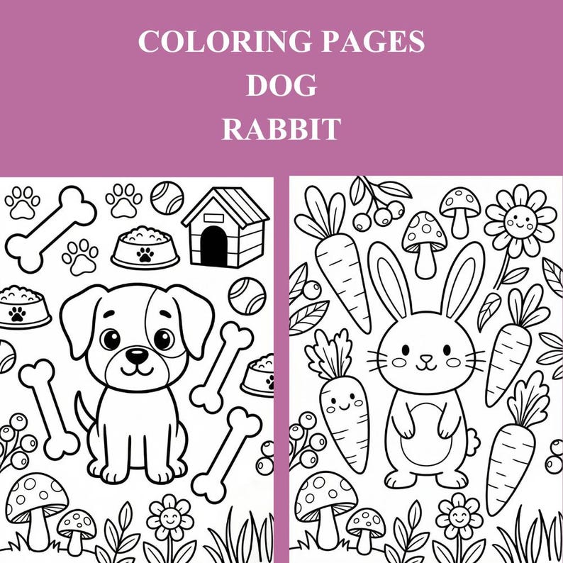 12 Printable Kids Animals Coloring Pages (dog, Cat, Monkey, Giraffe ...