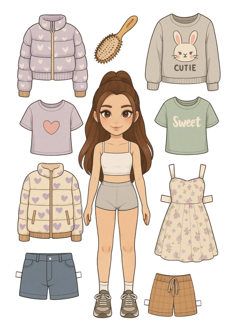 Cozy Paper Doll Set: Mix & Match Clothes Game (printable PDF) - Etsy