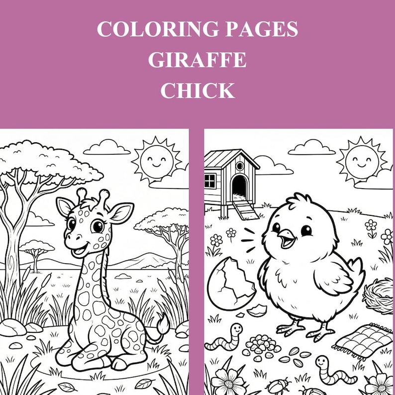 12 Printable Kids Animals Coloring Pages (dog, Cat, Monkey, Giraffe ...