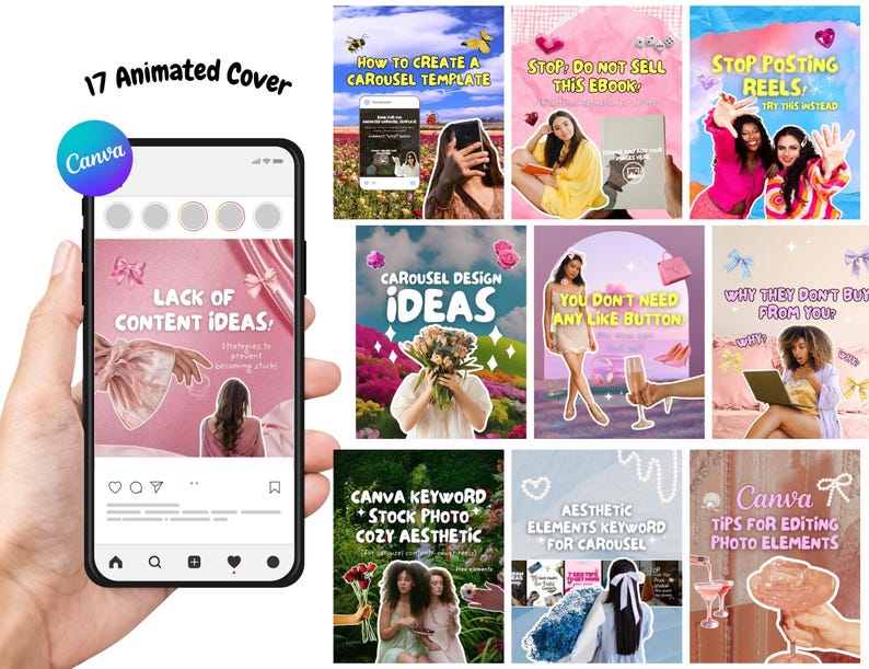 Animated Instagram Carousel Templates: Feminine Canva Design (resell ...