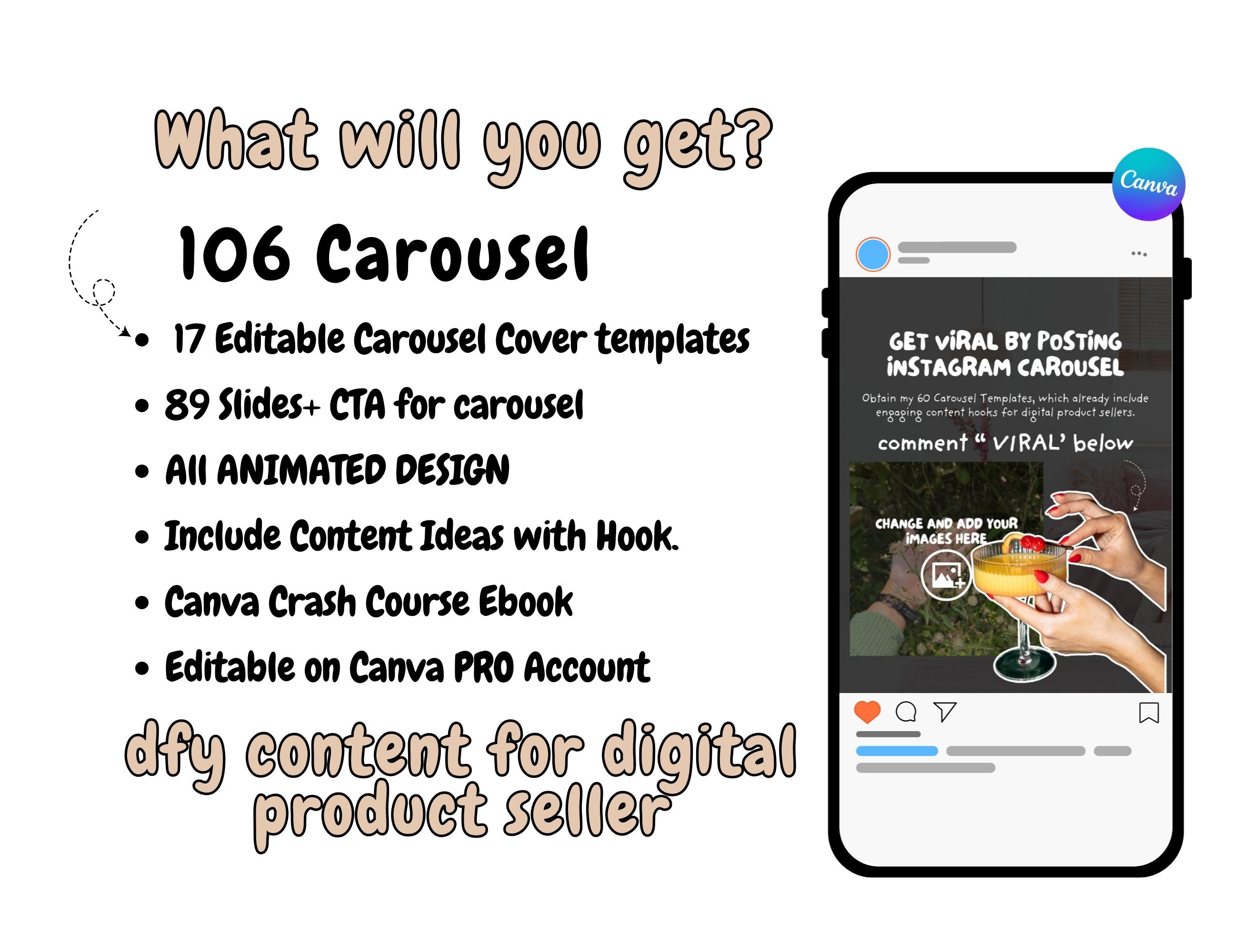 Animated Instagram Carousel Canva Template PLR | 106 Aesthetic Editable ...