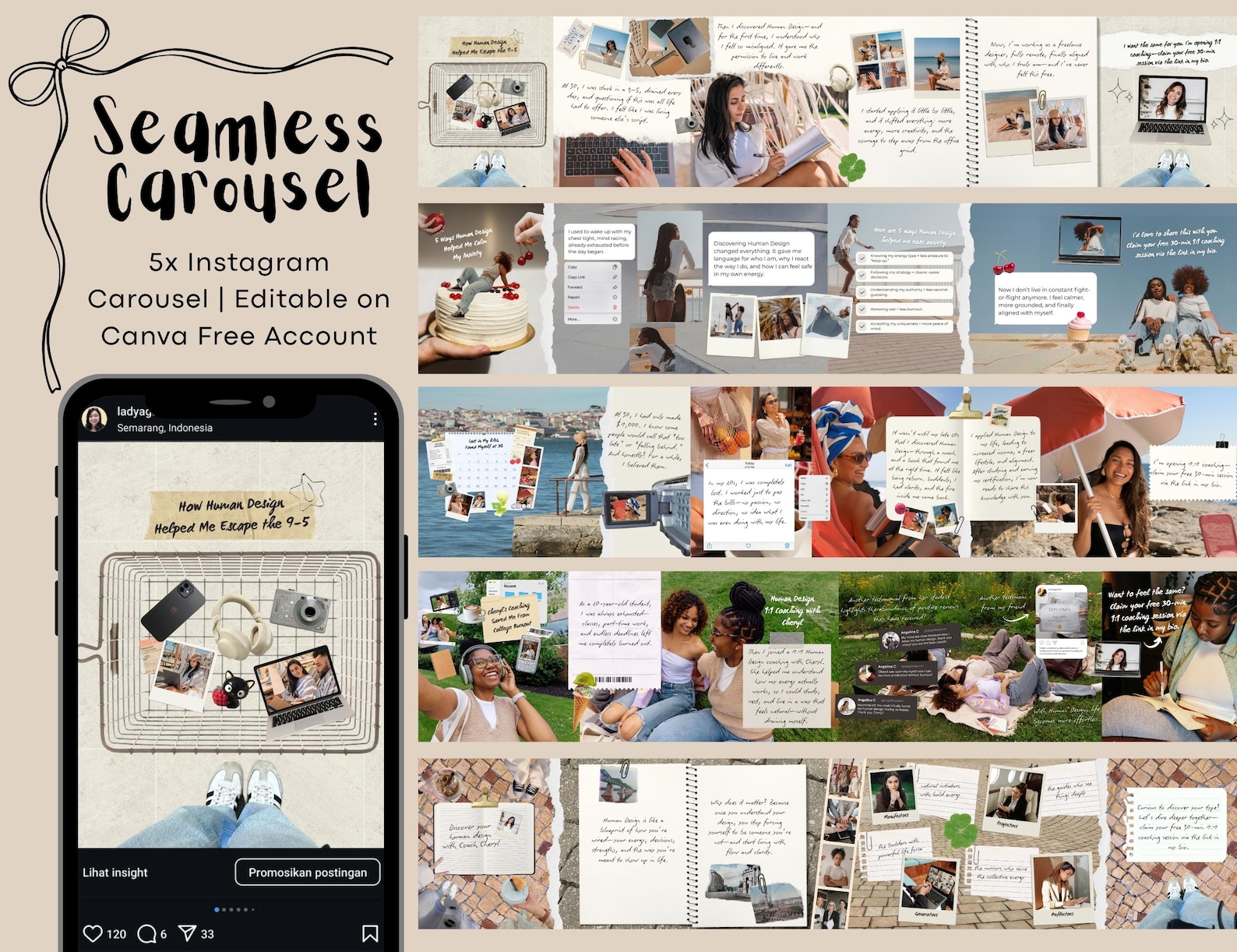 Human Design Instagram Carousel Template: Scrapbook Style Canva Design ...