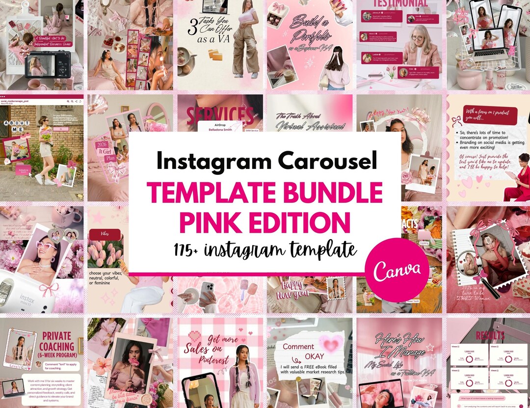 Pink Instagram Bundles | Feminine Social Media Branding Kit | Canva ...