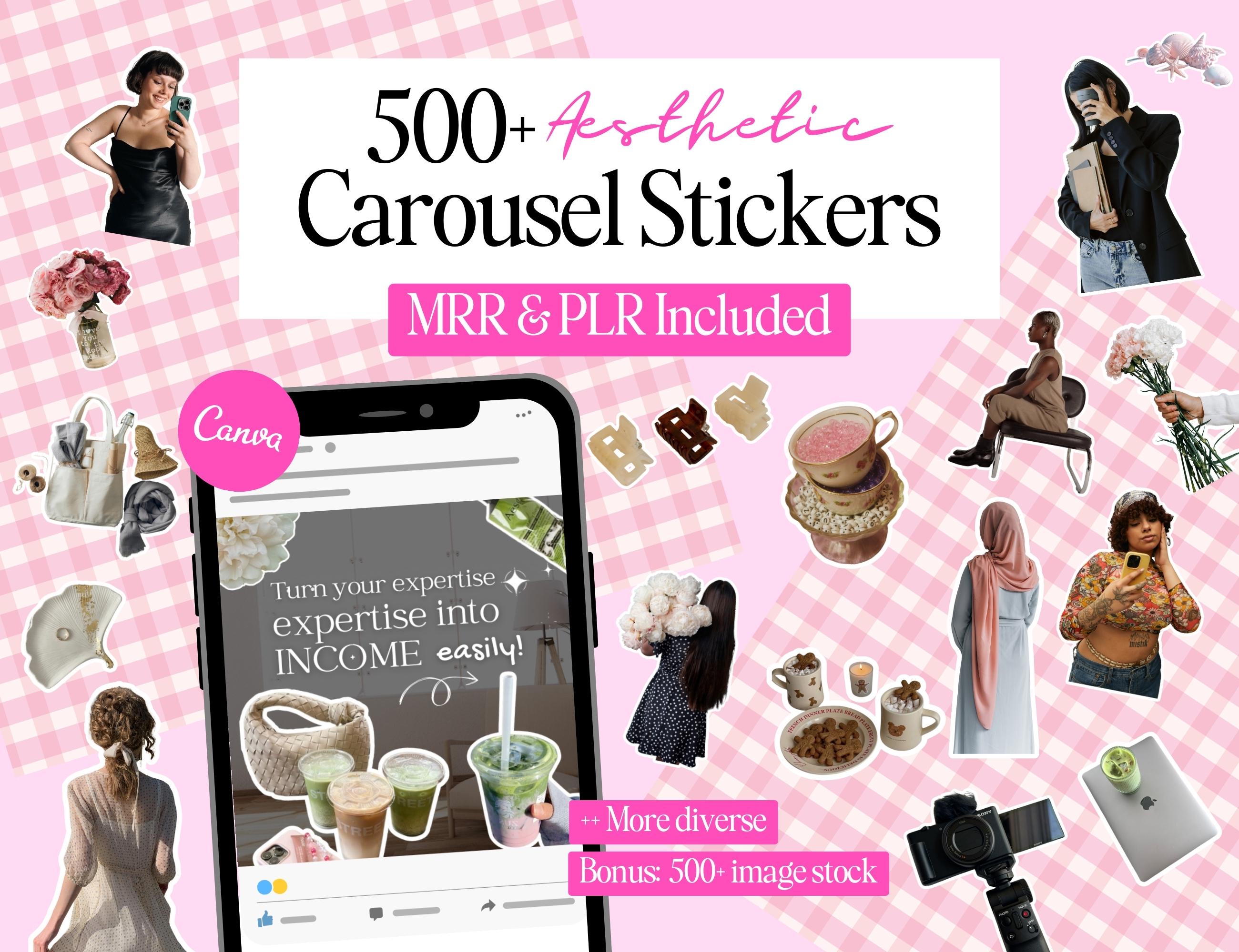 Aesthetic Instagram Carousel Digital Stickers | MRR PLR License | Cozy Transparent Stickers With ...