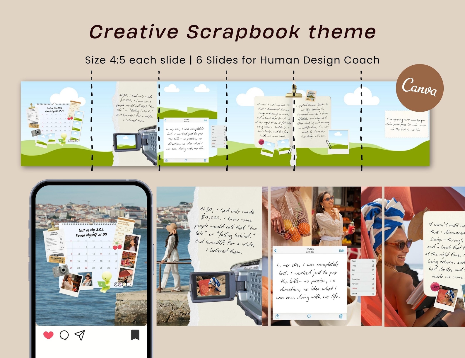 Human Design Instagram Carousel Template: Scrapbook Style Canva Design ...