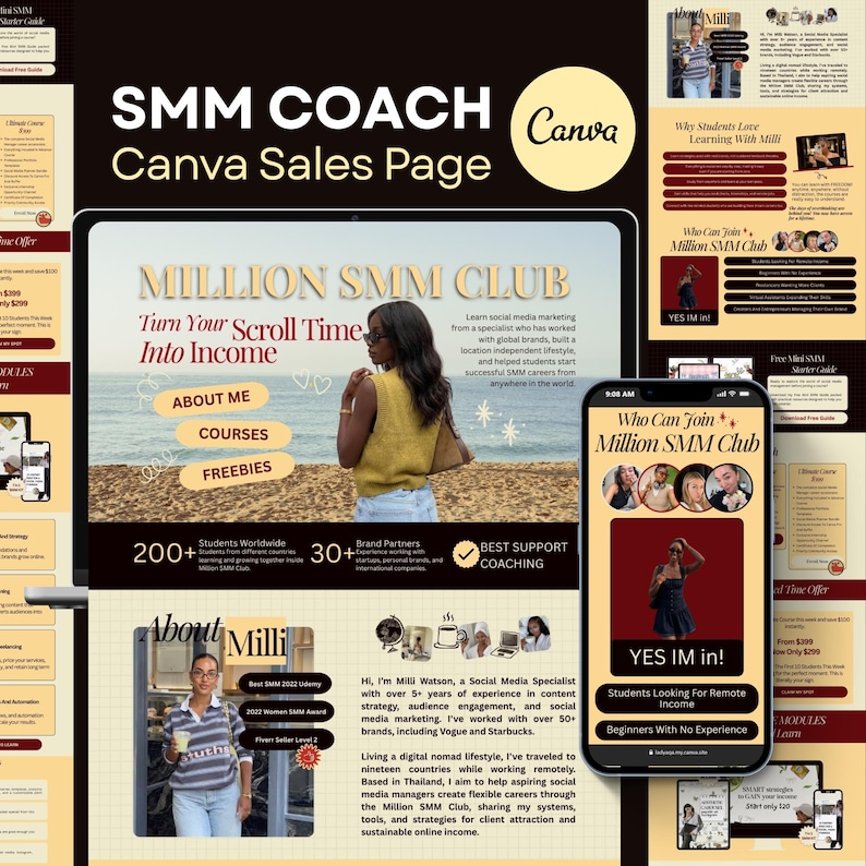 Canva Website Template for Online Course Creator, Sales Page Design ...