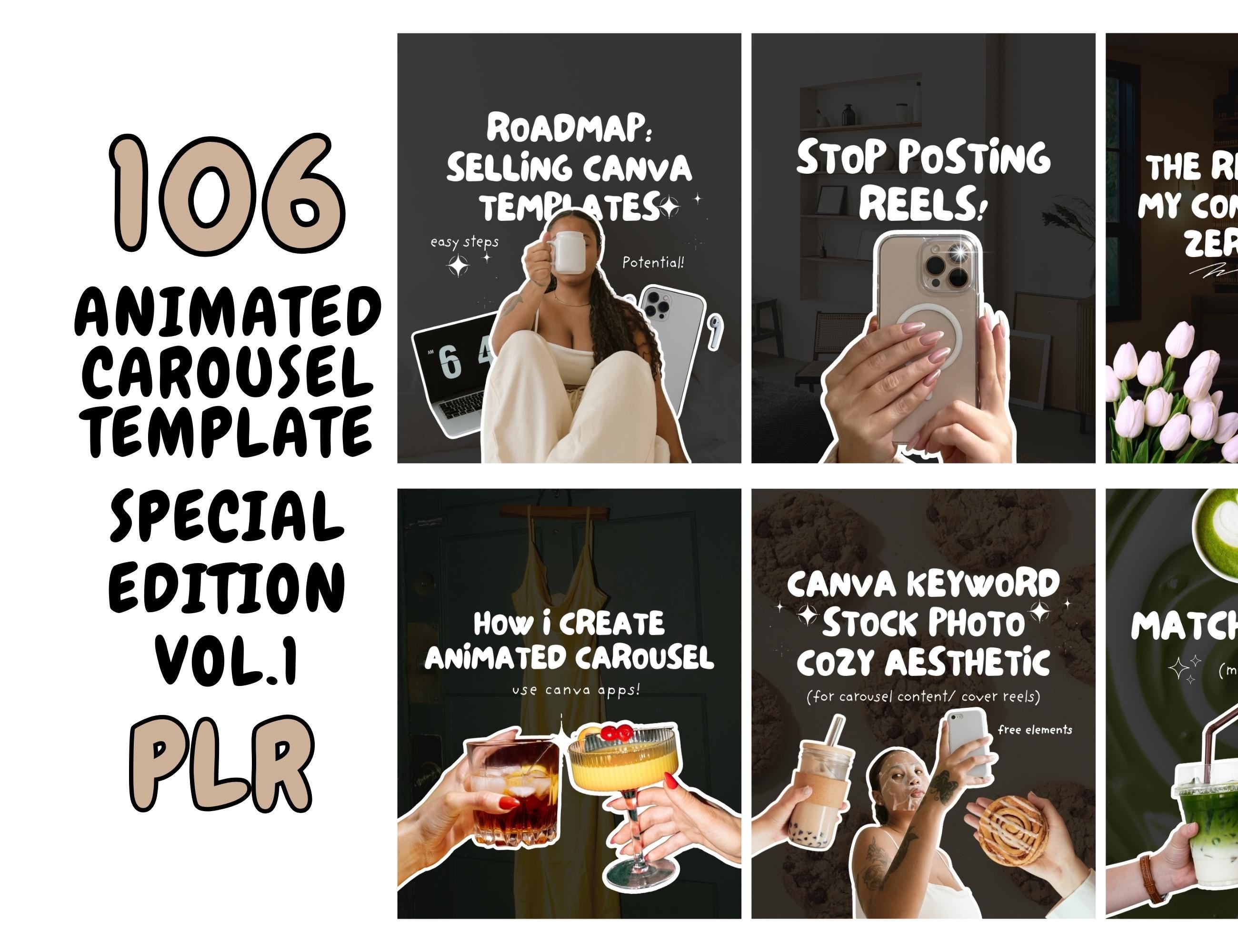 Animated Instagram Carousel Canva Template PLR | 106 Aesthetic Editable ...