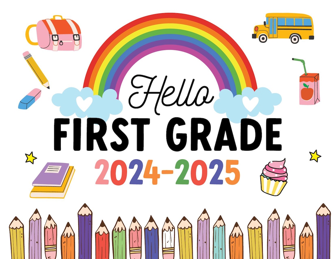 Hello First Grade. Grade 1 Sign. Printable Sign. Digital Download ...