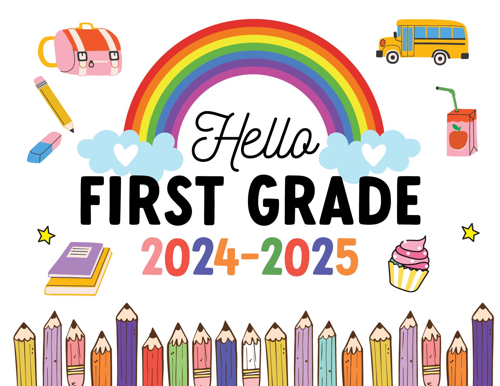 Hello First Grade. Grade 1 Sign. Printable Sign. Digital Download ...