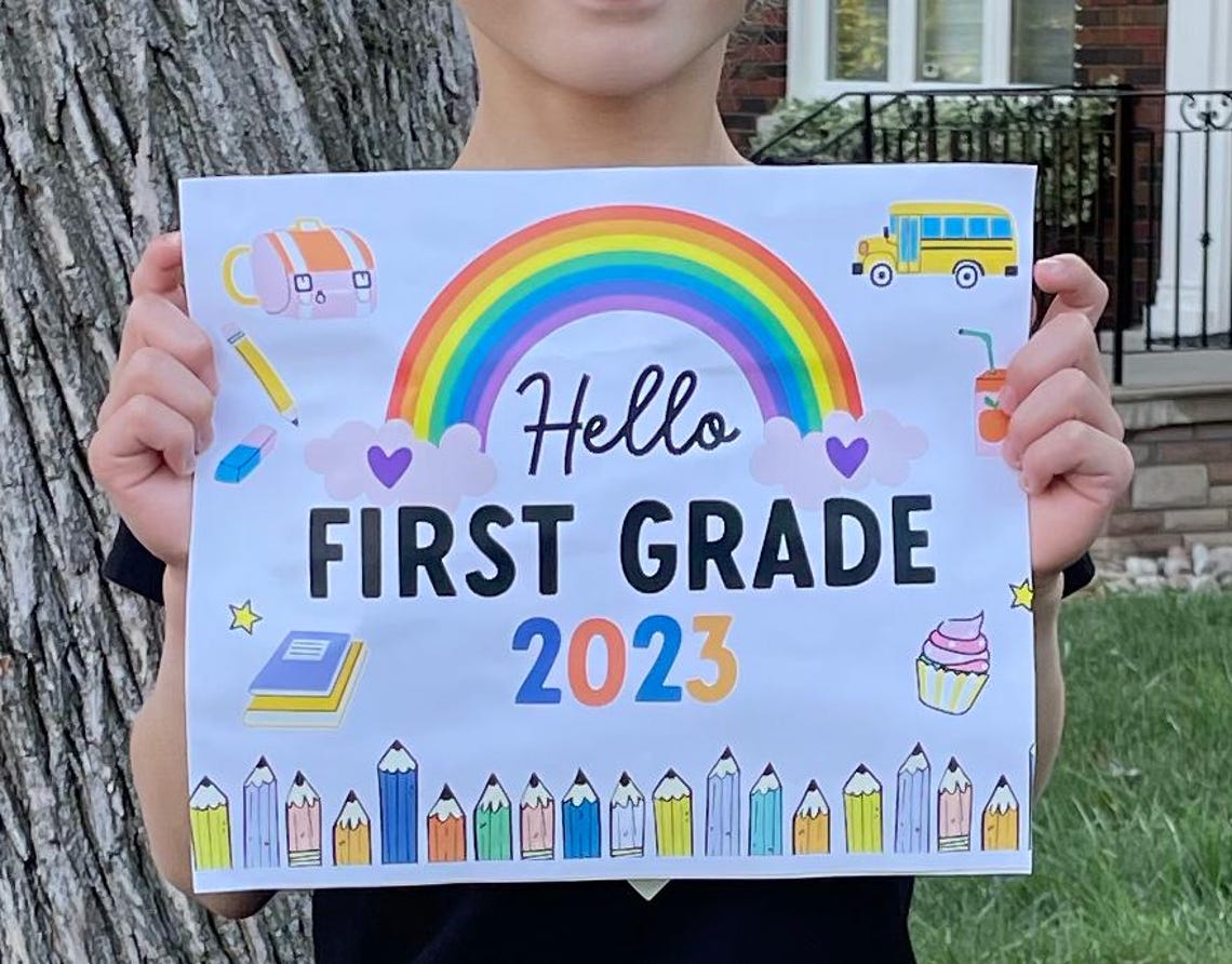 Hello First Grade. Grade 1 Sign. Printable Sign. Digital Download ...