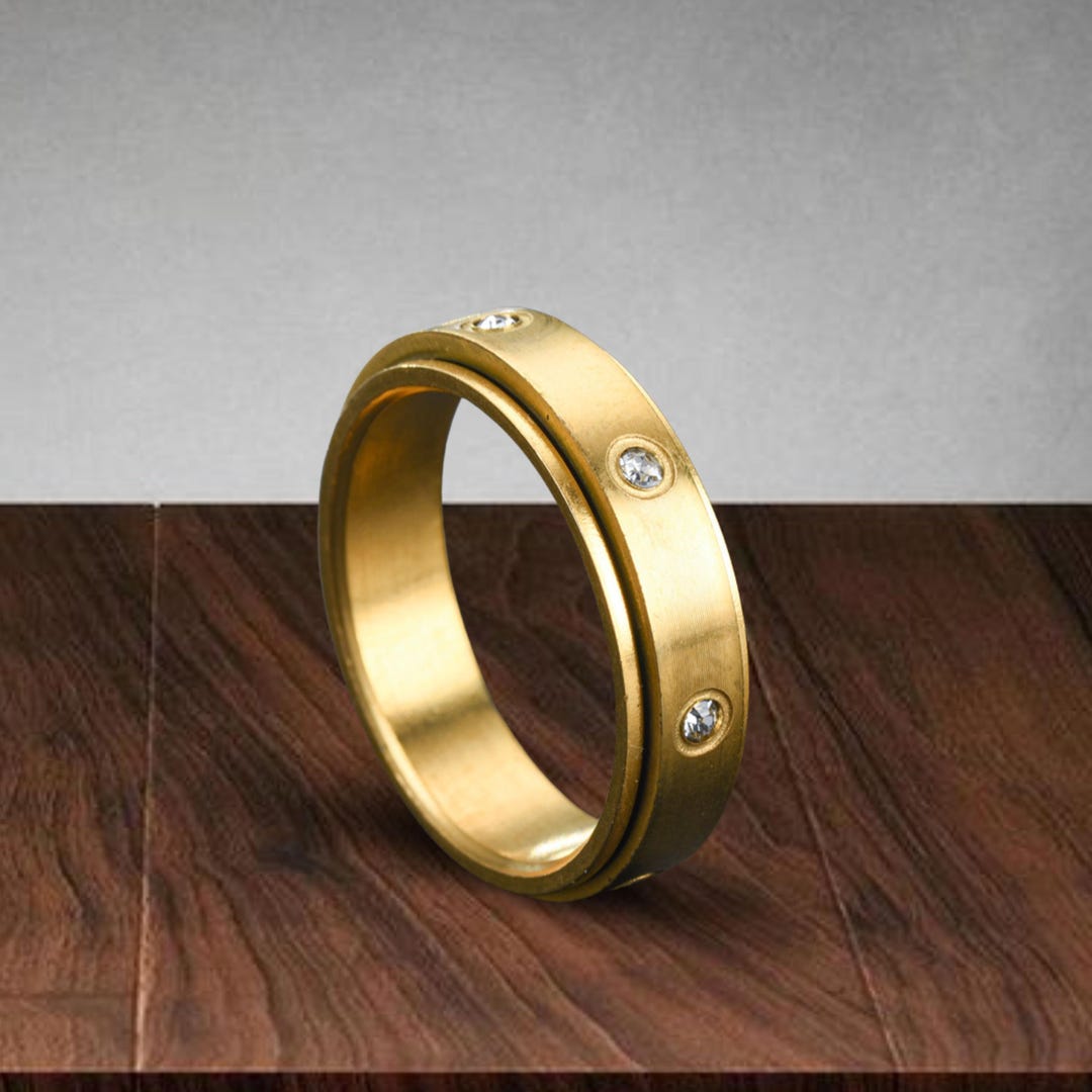 Crystal Anxiety Relief Spinning Stainless Steel Rings Rotatable Ring ...