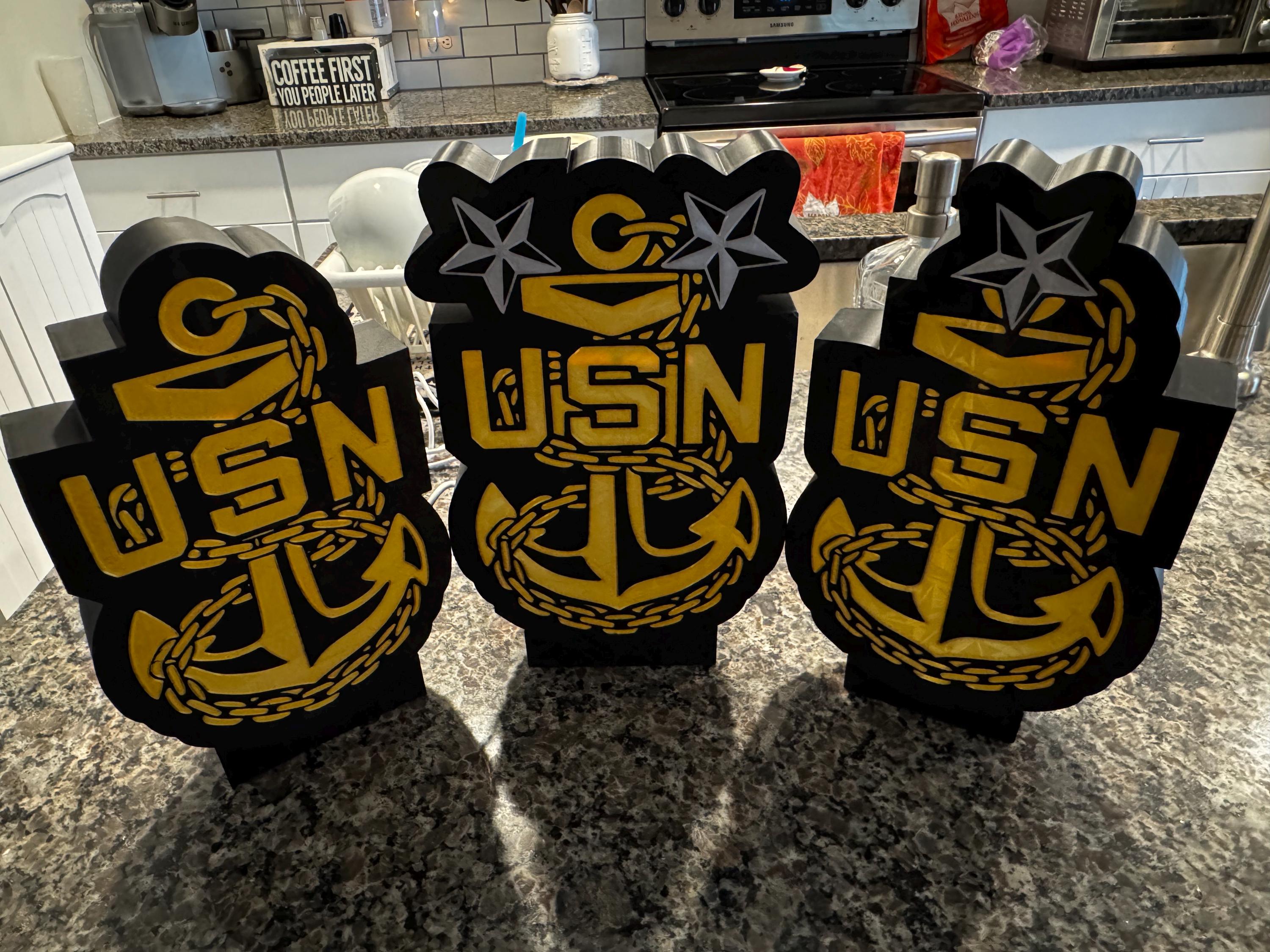 3D Printed Navy Chief, Senior Chief, Master Chief Light Box; Set is 100 ...