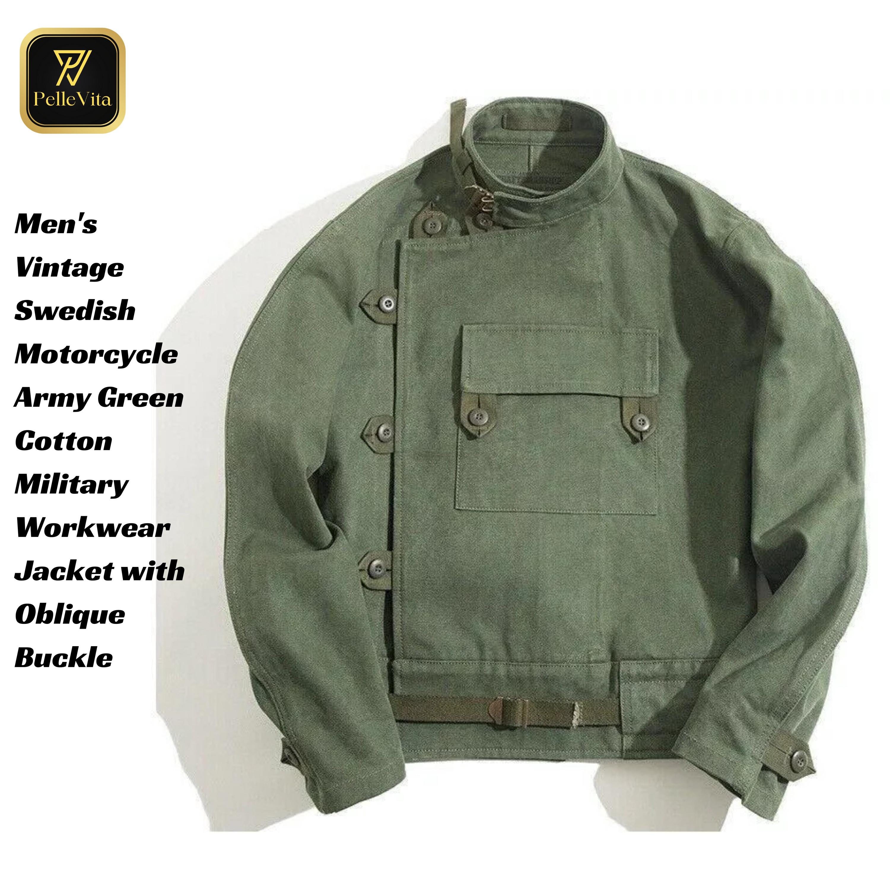 Men's Vintage Swedish Motorcycle Army Green Cotton Military Workwear ...