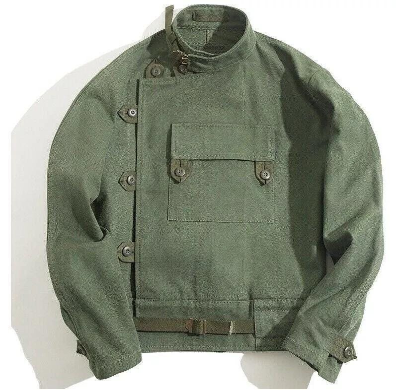 Men's Vintage Swedish Motorcycle Army Green Cotton Military Workwear ...