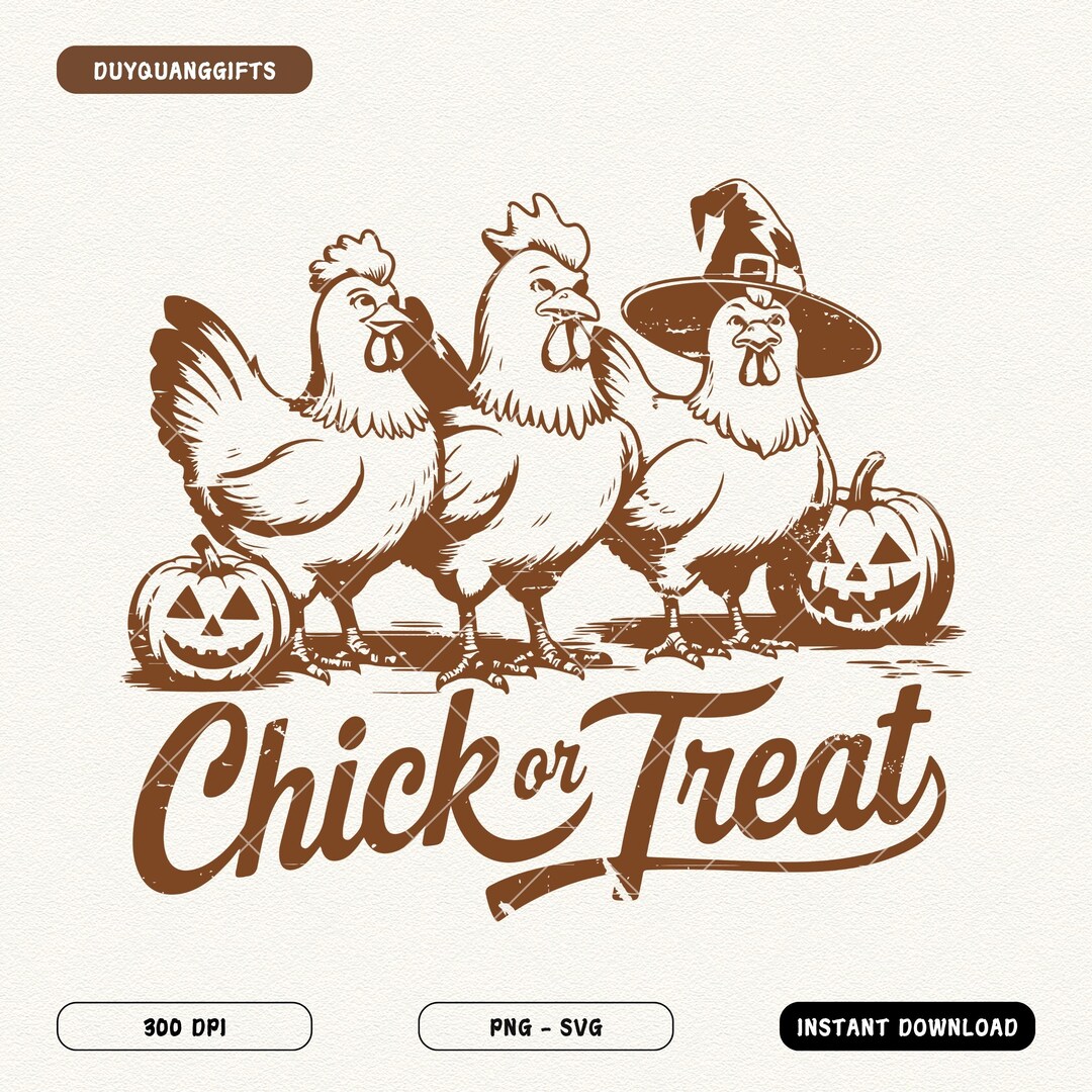 Chick or Treat SVG, Vintage Halloween Chicken Witch, Retro Ghost ...