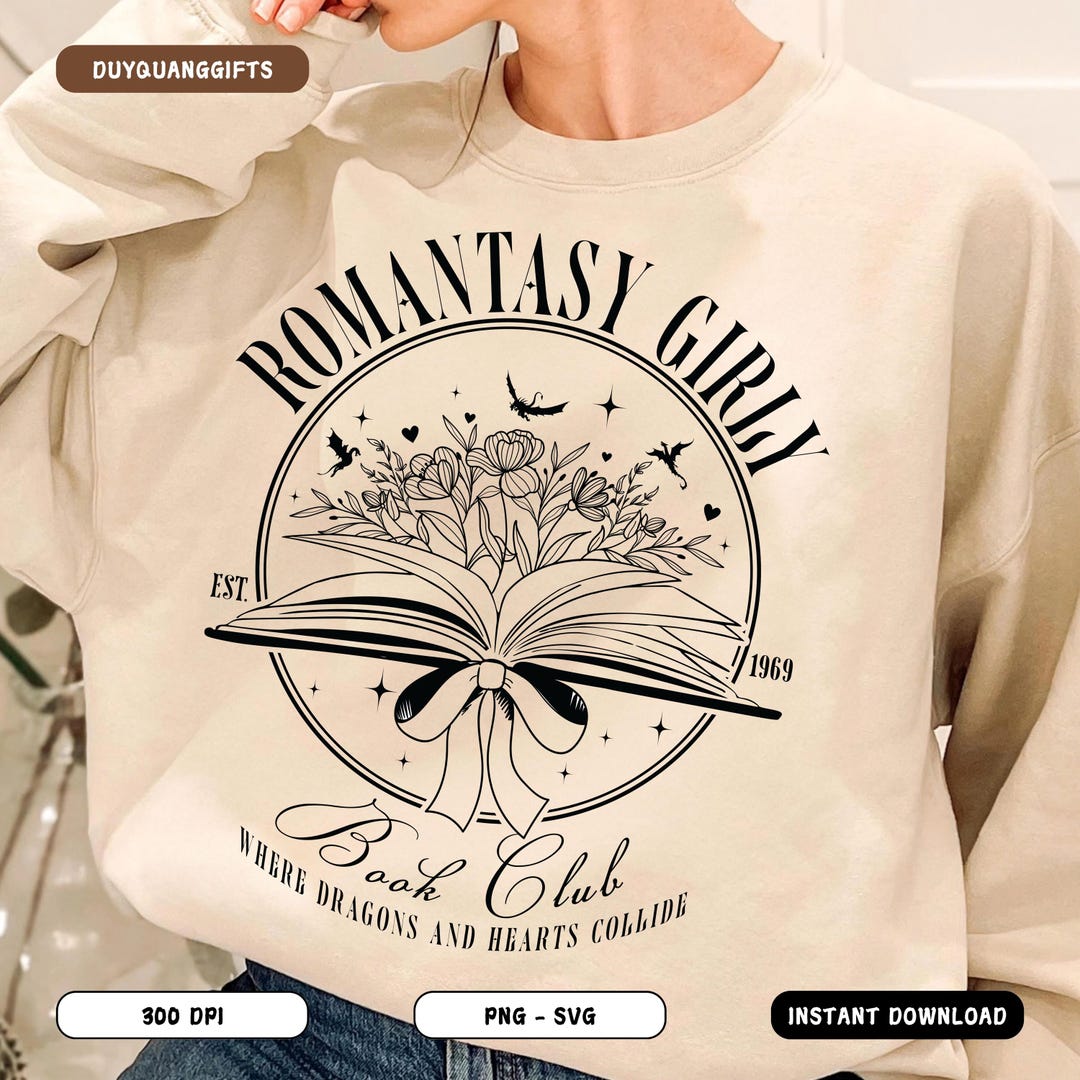 Romantasy Girly Reader Svg Png, Book Club Where Dragon and Hearts ...