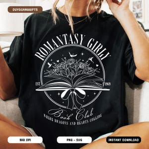 Romantasy Girly Reader Svg Png, Book Club Where Dragon and Hearts ...