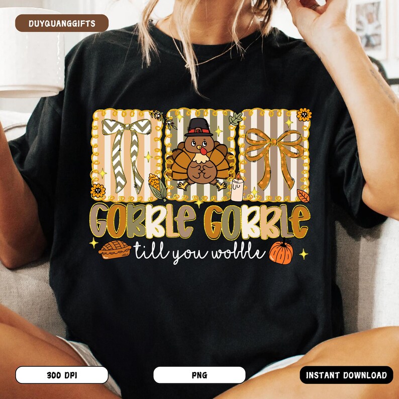 Preppy Thanksgiving Gobble PNG, Floral Turkey PNG Design, Cute Fall ...
