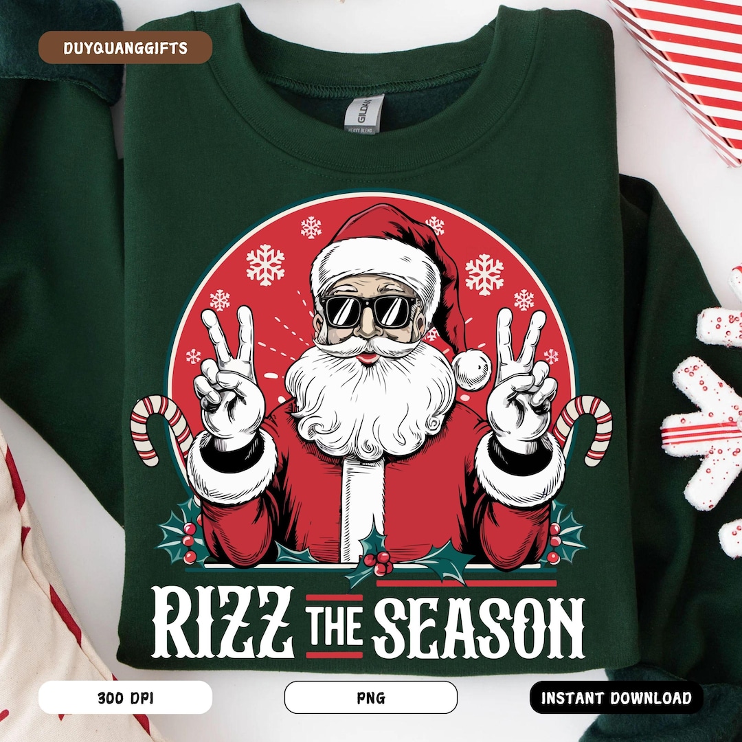 Rizz the Season PNG, Retro Skibidi Rizzmas Christmas Png, Santa Bruh ...
