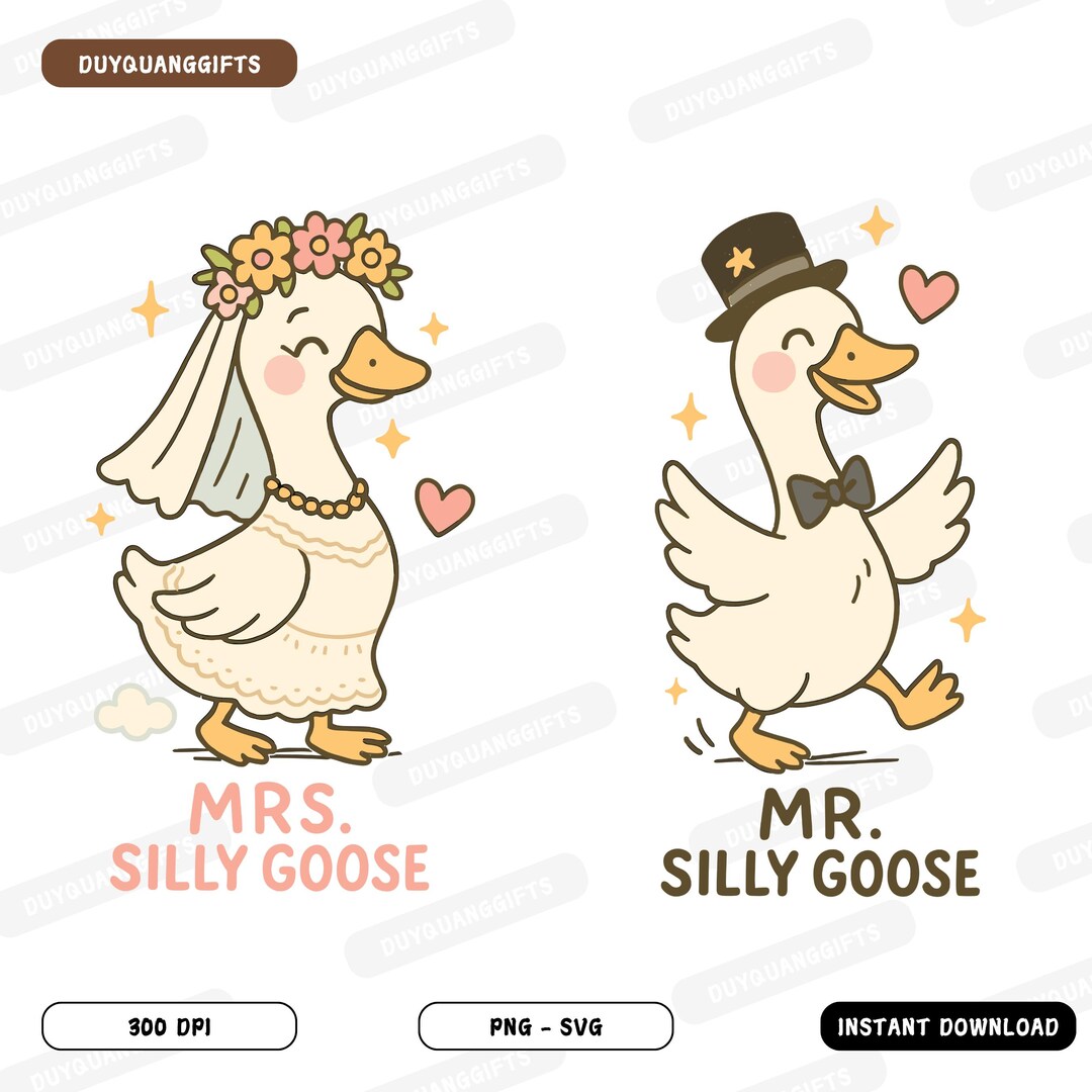 Silly Goose Couple PNG, Mr and Mrs Matching Wedding Design PNG, Funny ...