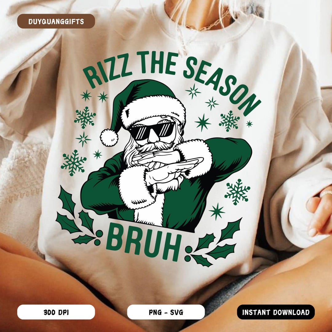 Funny Rizz the Season Bruh Svg Png, Trendy Santa Dabbing Svg, Retro ...