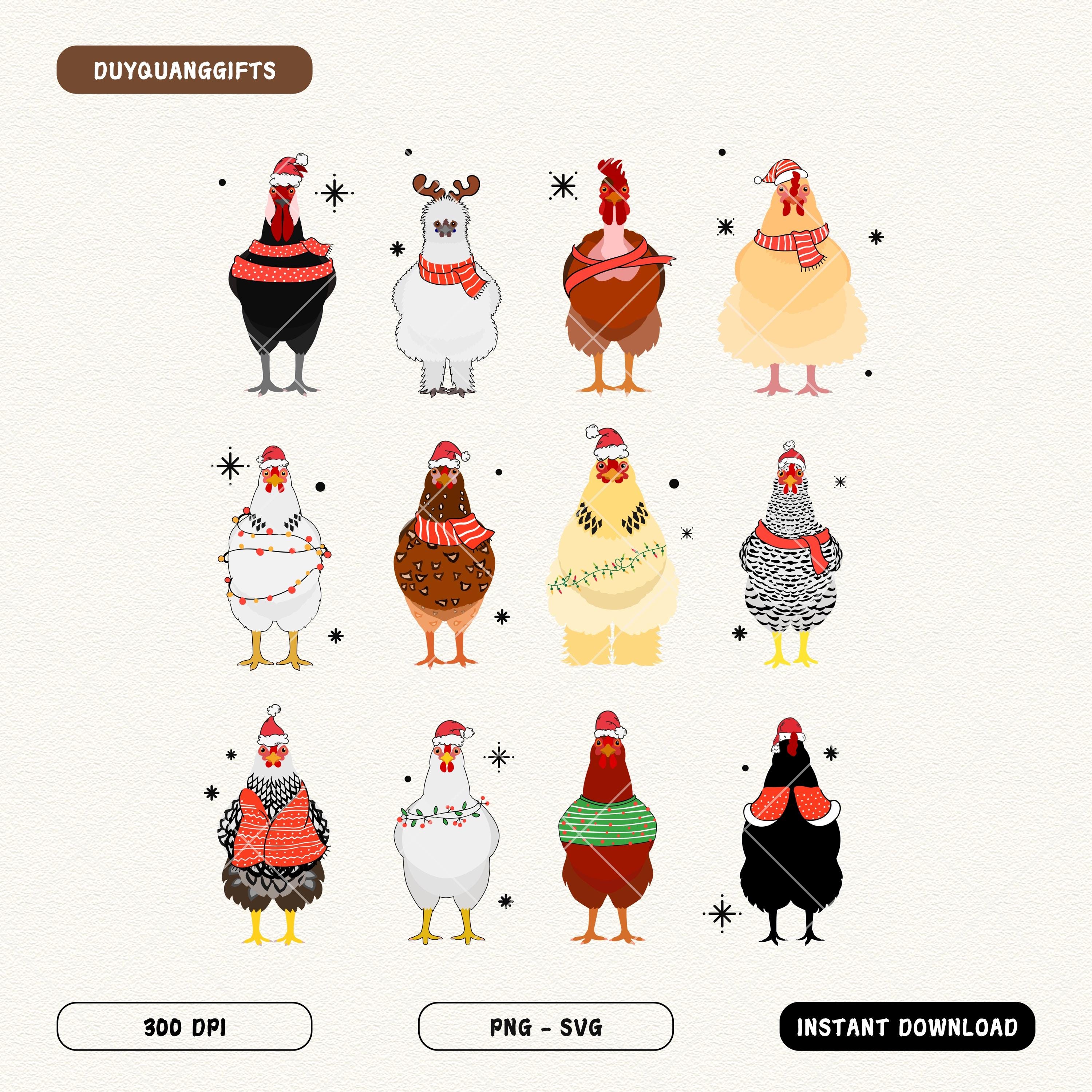 Christmas Chickens PNG, Funny Animal Svg, Christmas Farm Png, Chickens ...